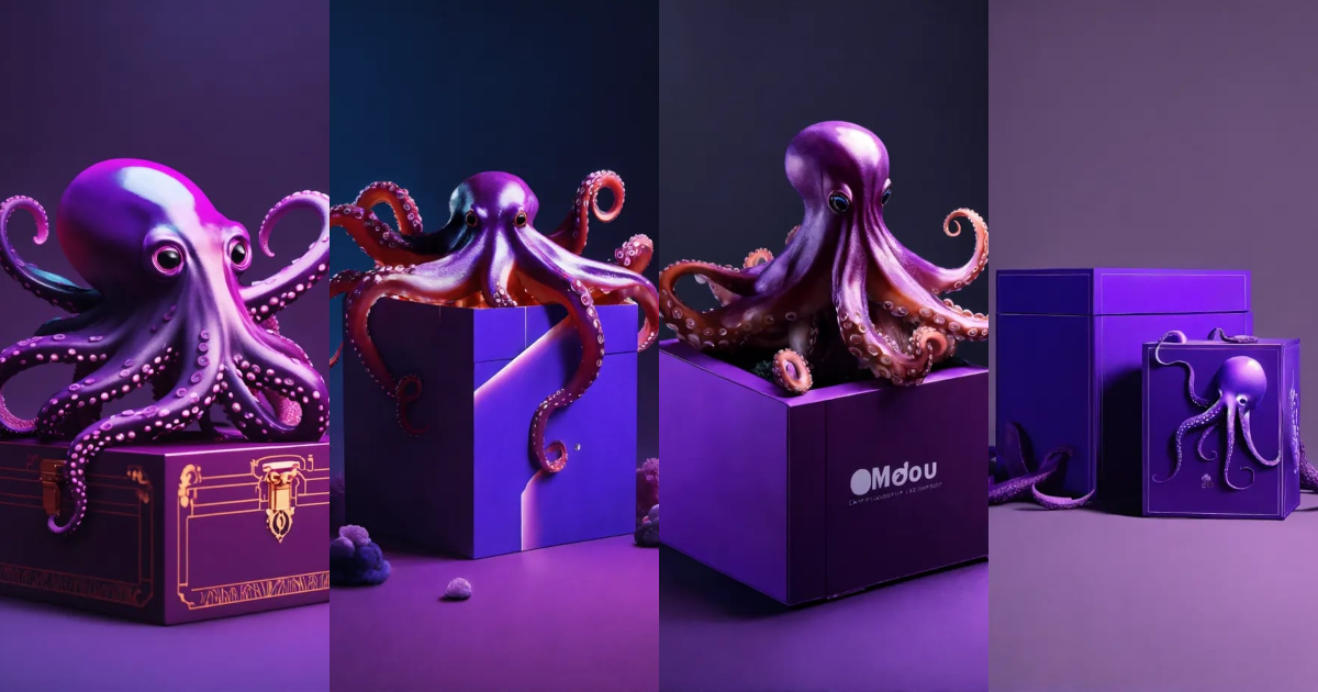 Lexica - Dark purple boxes mockup of an octopus, 8k