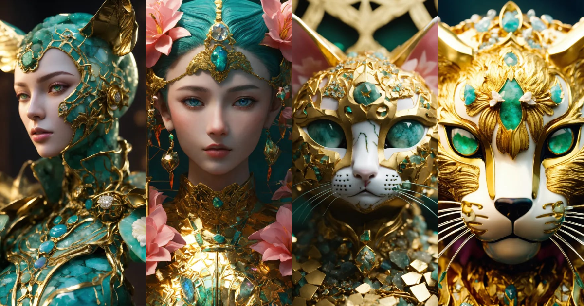 Lexica - Cat texture shiny face kintsugi amazonite, labradorite ...