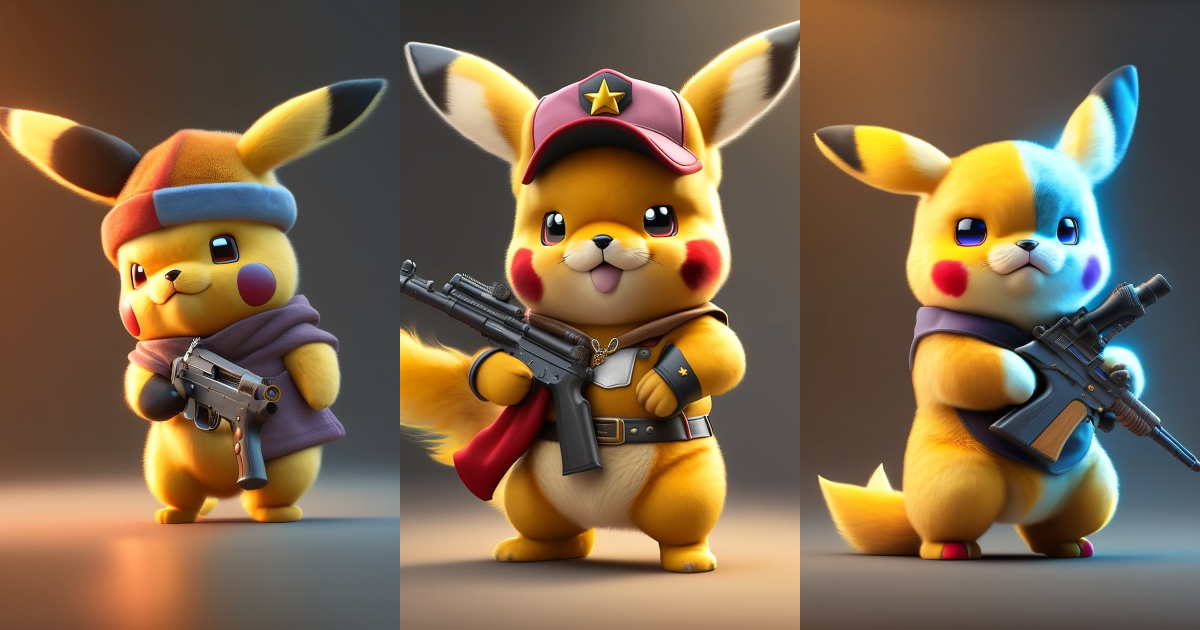 Lexica - Plush pikachu holding gun, beautiful, 4k, hd, realistic, 3d ...