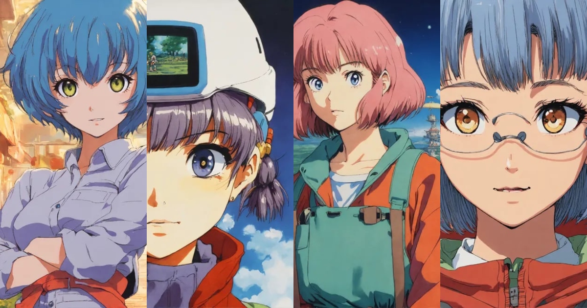 Lexica - 1990s anime sci-fi kooky female, full detailed eyes, playful ...