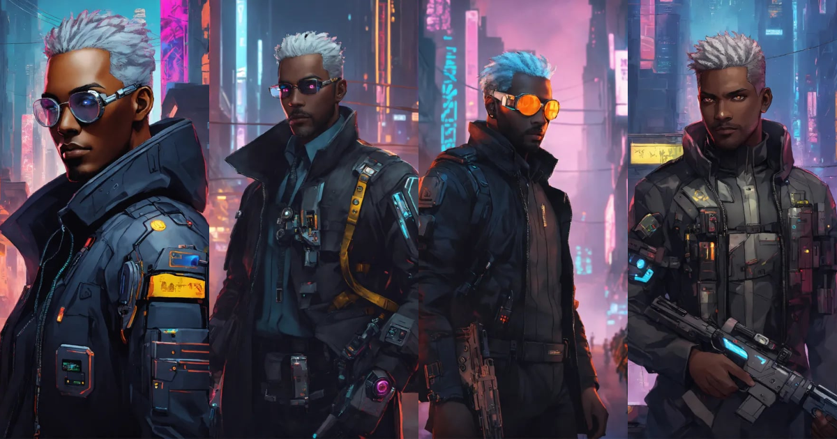 Lexica - A black secret agent with grey hair and cybernetic pupils in a ...