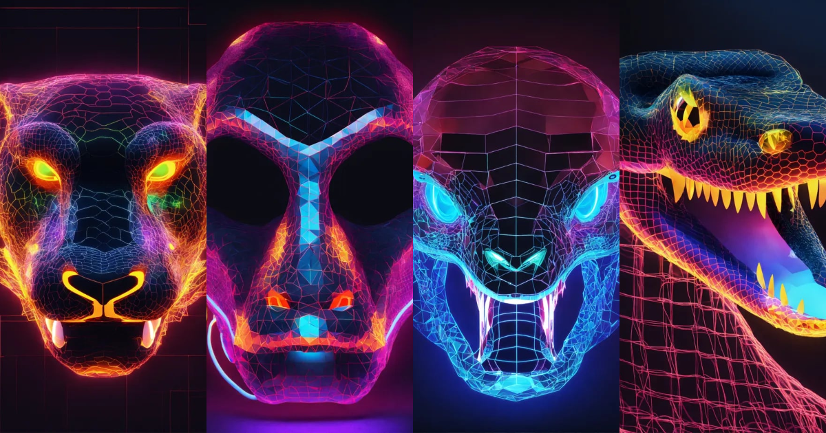 Lexica - Digital wire neon Frame snake head semi transparent polygon ...