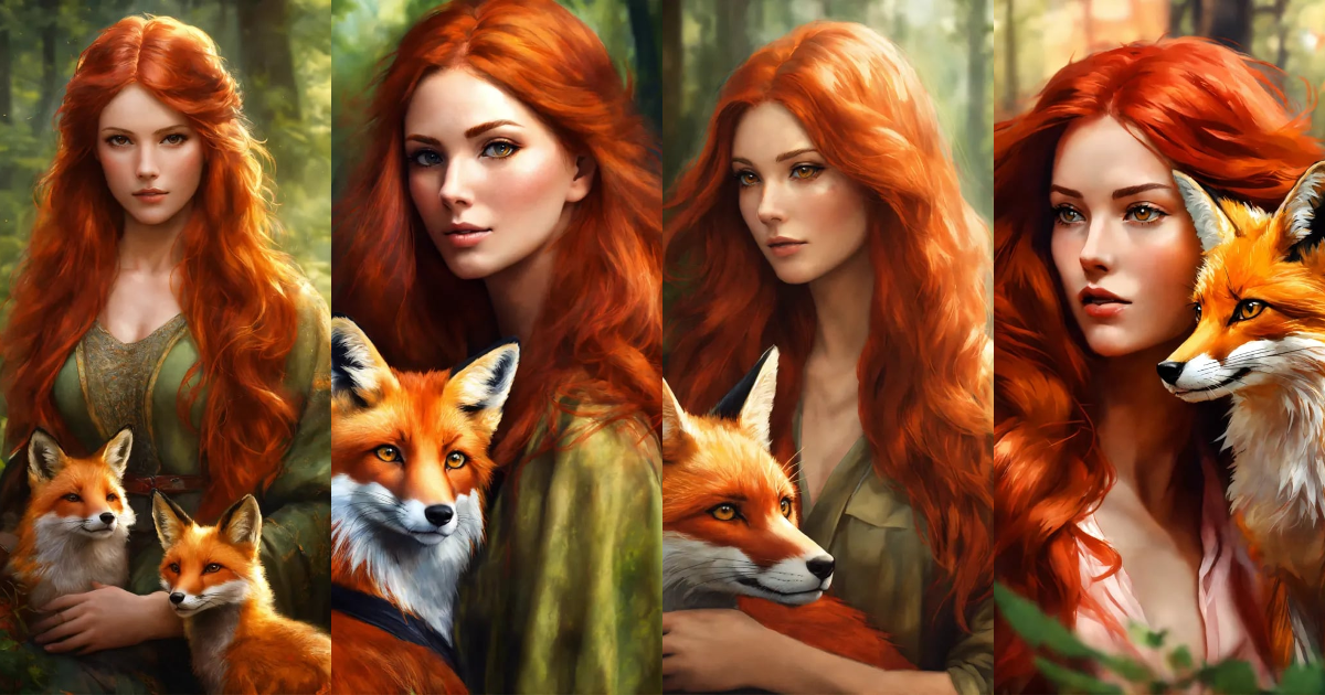 Lexica - Drawing of a red-haired woman with a cunning look stroking a ...