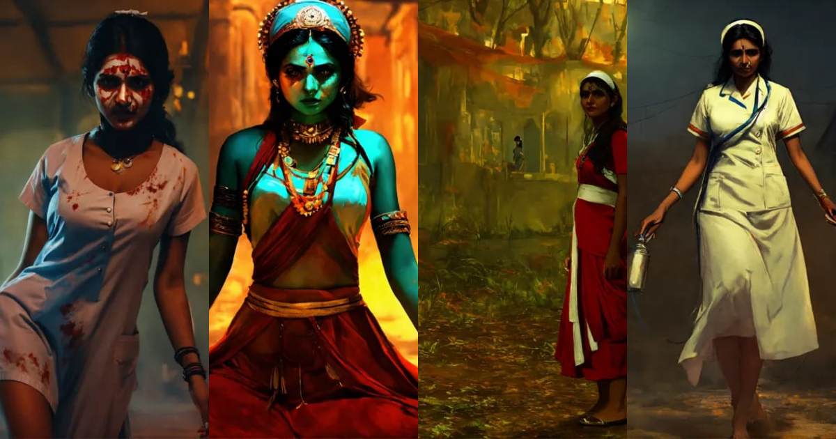 Lexica - Indian Nurse, woman, scary , full body, art