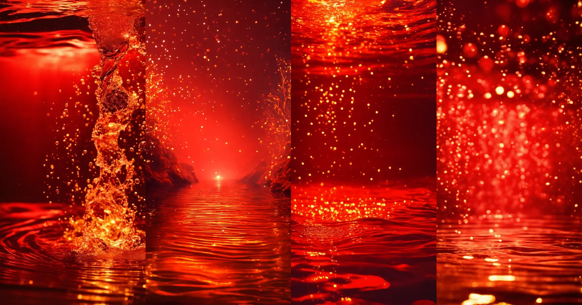 Lexica - Simple red water background, water lights, add gold sparkling ...