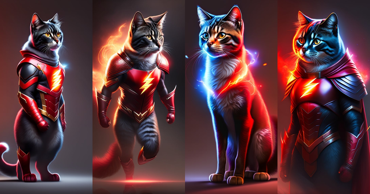 Lexica - Full body portrait of cat wearing the flash costume, black and ...