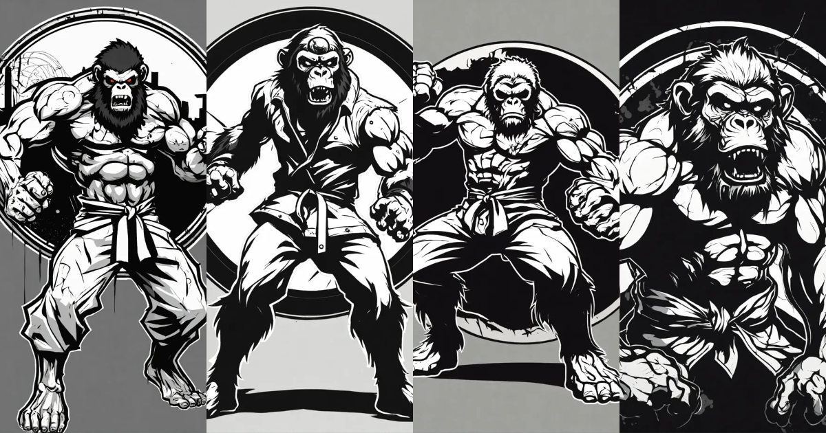 Lexica - Zombie killer ape street fighter black and white circle logo ...
