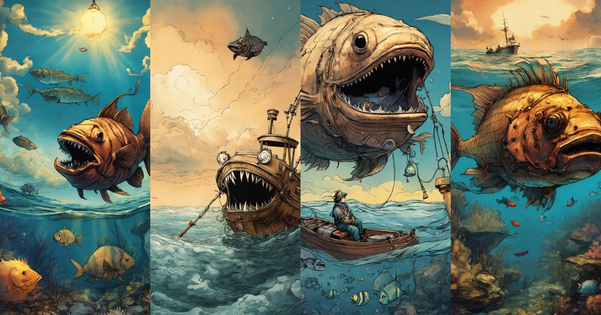 Lexica - A angler fish underwater a boat marine life. ocean below sky ...