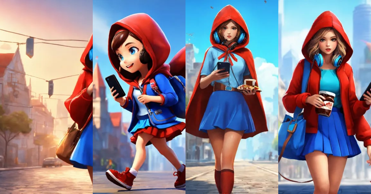 Lexica - Cartoons modern Red Riding Hood, wearing short blue skirt and ...