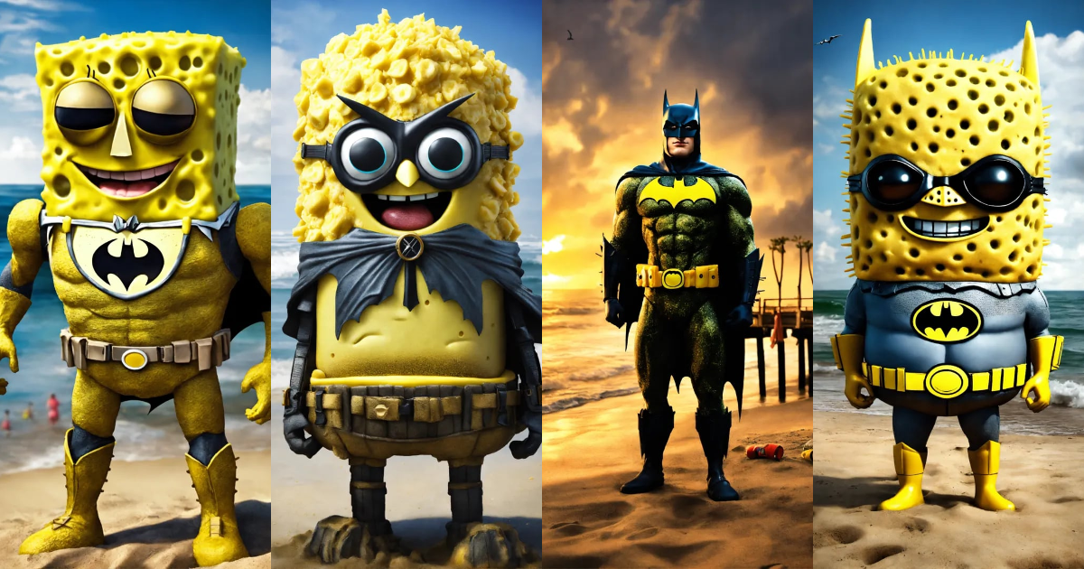 Lexica - Realistic, batman skinned spongebob, in the beach, amazing ...