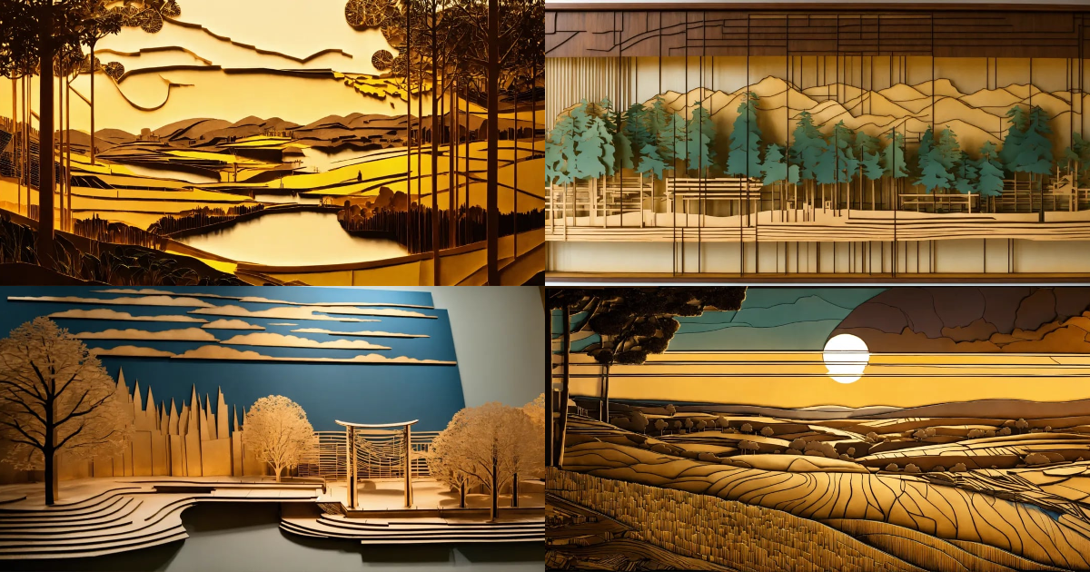 Lexica - 2d laser cut, landscape sculpture layered, RURAL, golden ratio