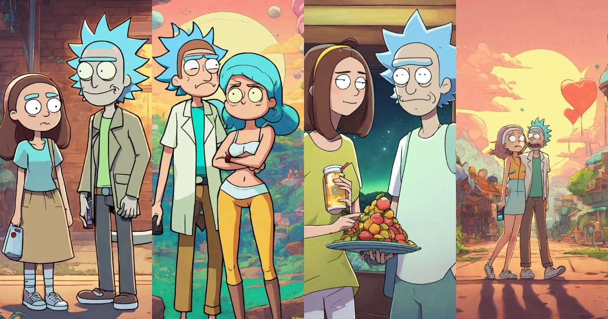 Lexica - Cute man and buatiful girl , style from Rick and Morty carton ...