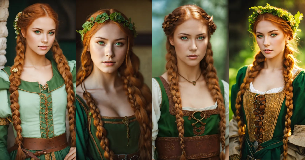 Lexica - Beautiful girl, ginger long braid hair, tanned skin, green ...