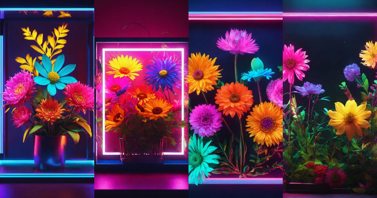 Lexica - Neon flowers in a Picture Frame illustration cinematic SFX VFX hd