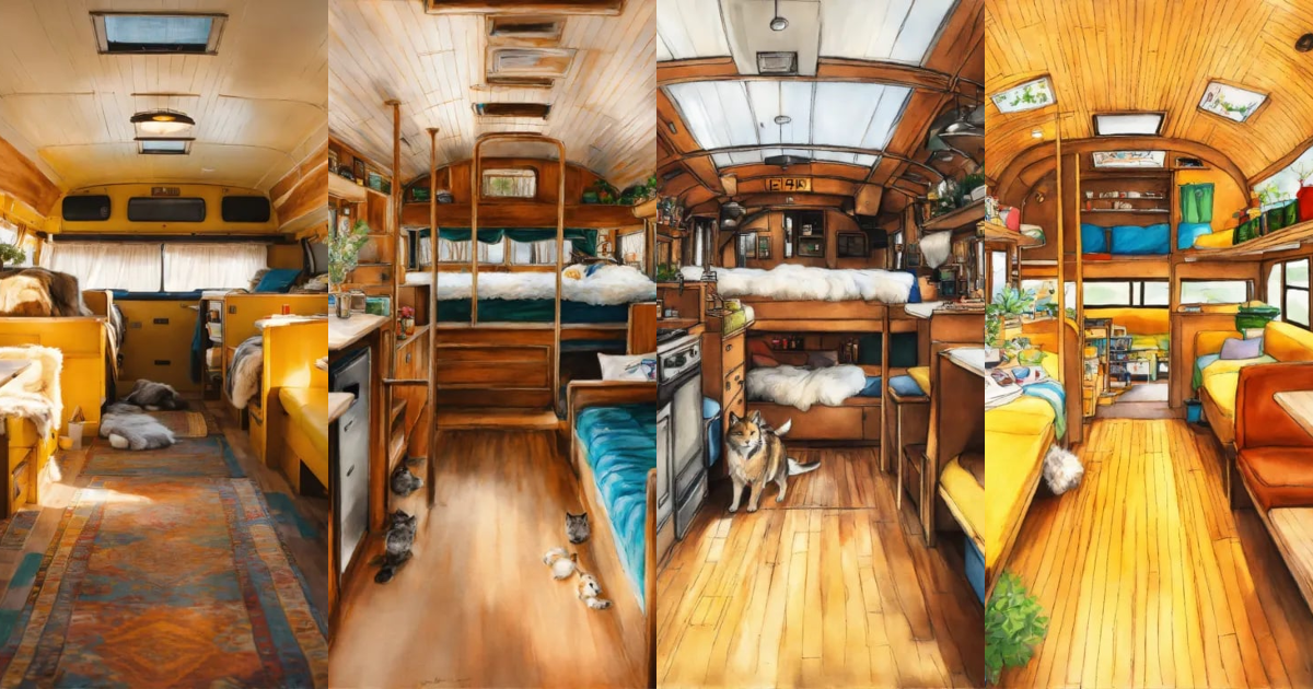 Lexica - Color pencil sketch style, interior of long converted school ...