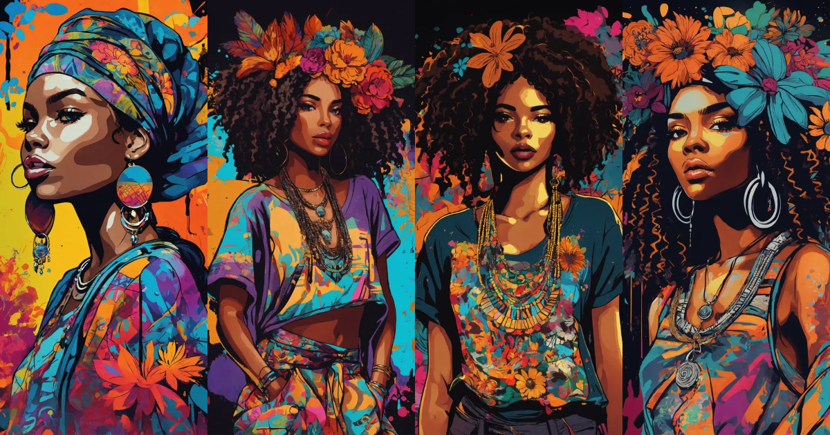 Lexica - Graffiti Boho Chic Black Woman in bohemianinspired clothing ...
