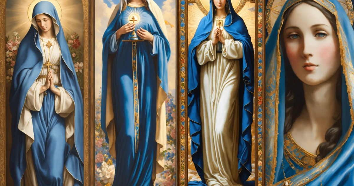 Lexica - A full size portrait of Mother Mary, cloaked in a heavenly ...