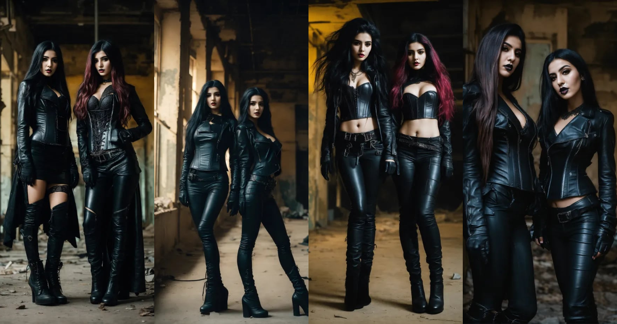 Lexica - Two young iranian goth women with very long hair posing in a ...