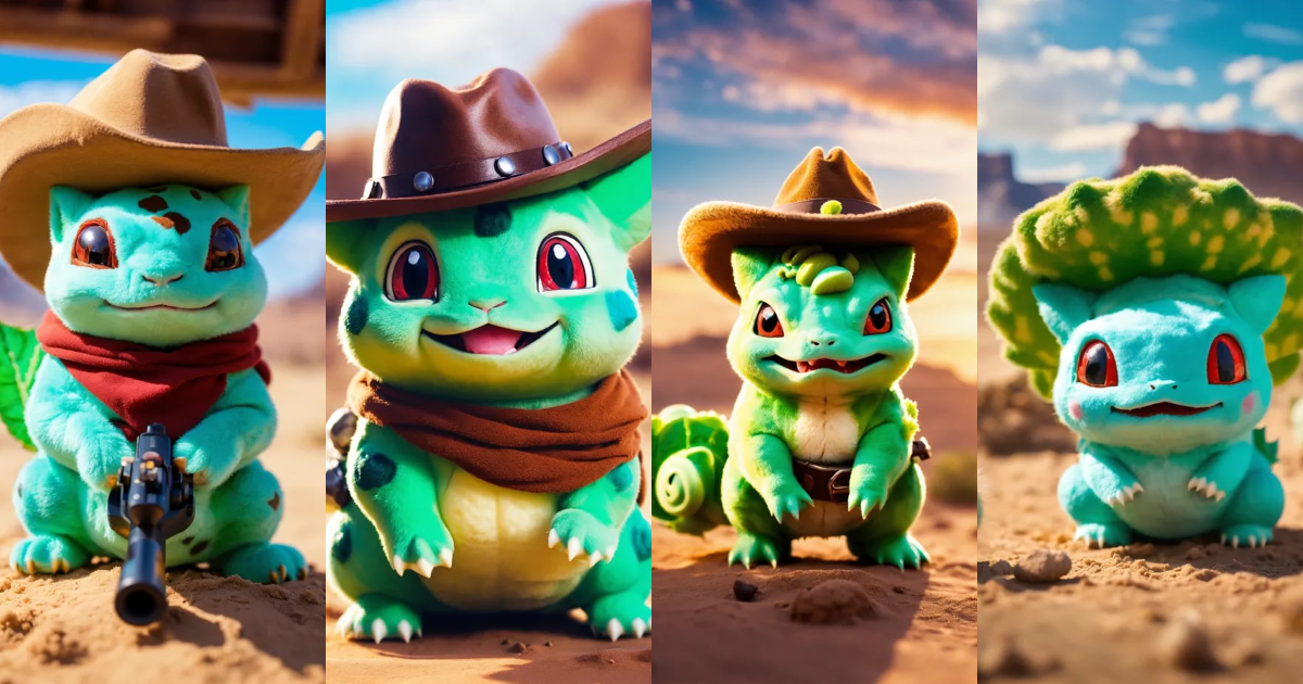 Lexica - An adorable and fluffy baby Bulbasaur, cowboy, western, desert ...