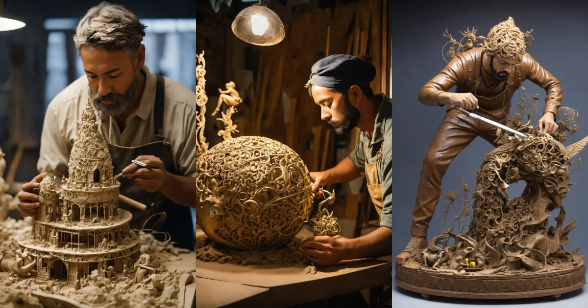 Lexica - Sculptor creating a highly intricate sculpture, surreal style.
