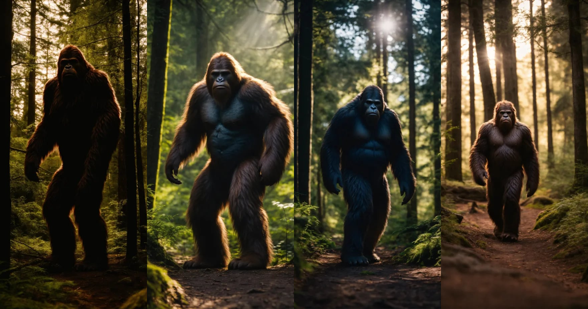 Lexica - Bigfoot, sasquatch, moody lighting, in a dark forest, best ...