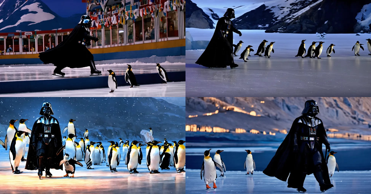 Lexica - Darth vader ice skating with penguins