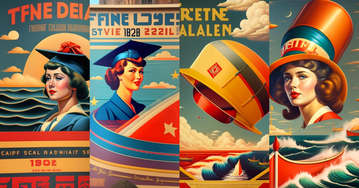 Lexica - Fine details,Graduation hat , sinking at sea .Street art ...