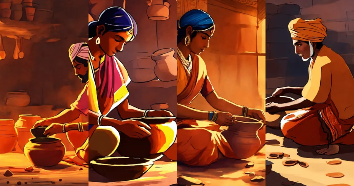 Lexica - A hand drawn painting of an Indian potter making pots, 4K ...