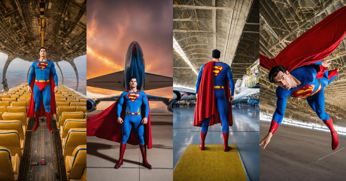 Lexica - Superman poses on the world's largest plane on a clear reality ...