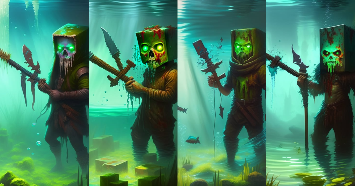 Lexica - Painting by greg rutkowski of a minecraft drowned zombie with ...