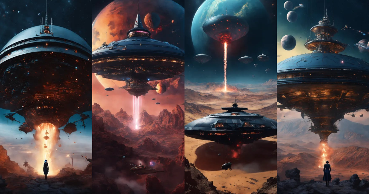 Lexica - Large landscape Photography, a large futuristic dark spaceship ...