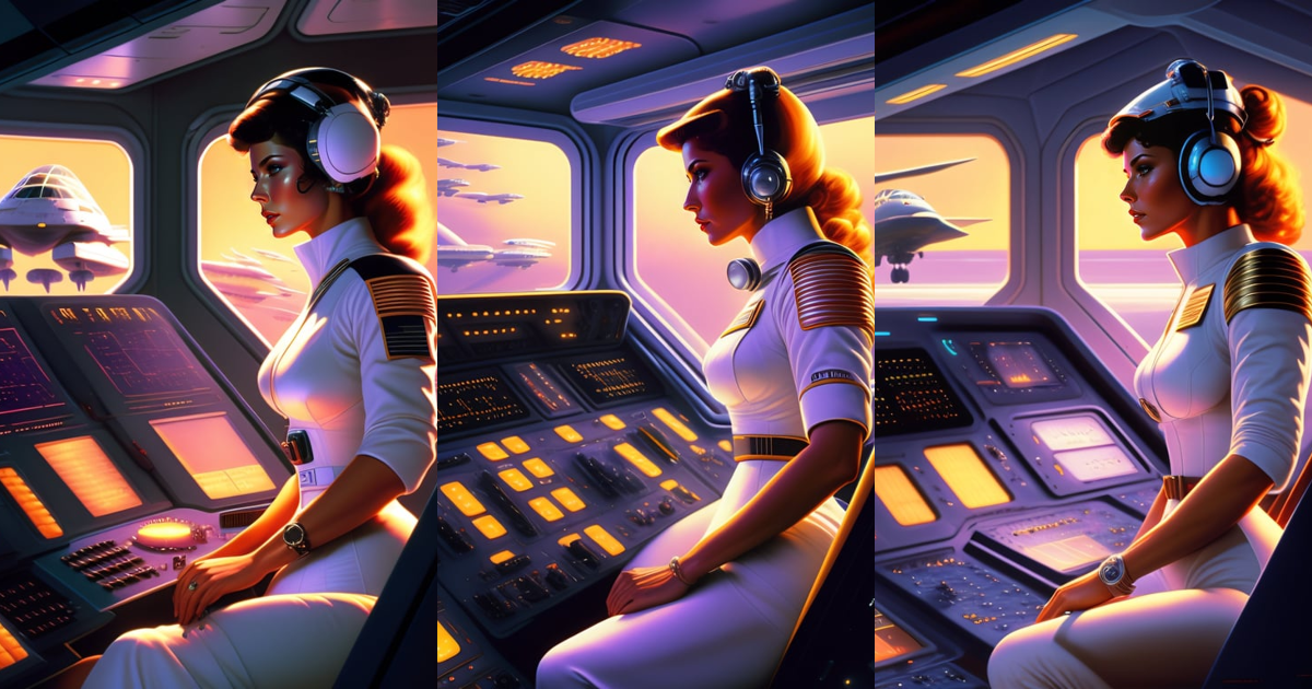 Lexica - "Woman starship captain in command of starship cockpit control ...