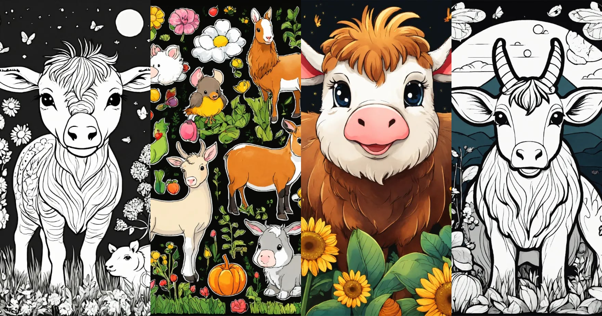 Lexica - Generate a cute FARM ANIMALS, super eye-catching illustration ...