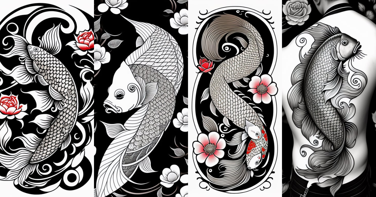 Lexica - A koi carp with roses tattooed in it, irezumi, Japan, japanese ...