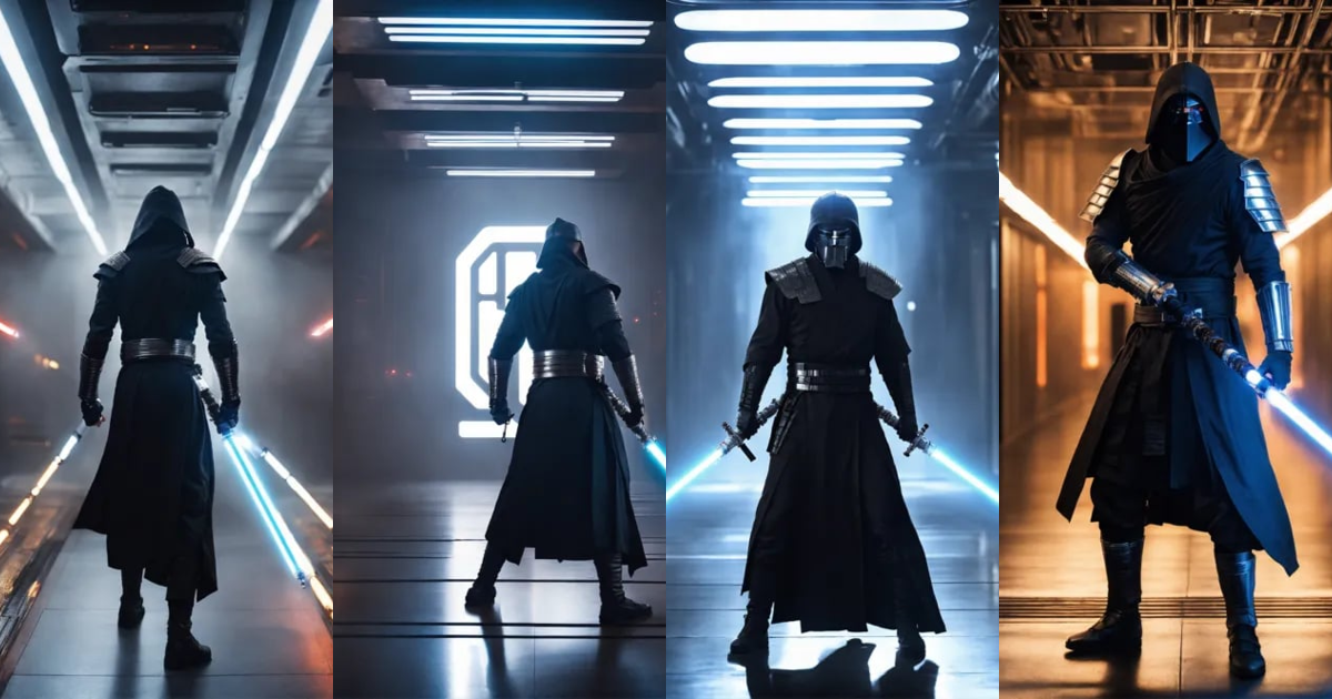 Lexica - Ninja dual wielding lightsabers, glowing silver bladed ...