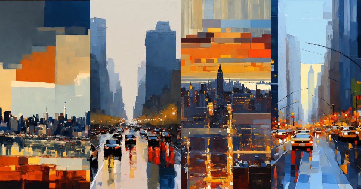 Lexica - New York, paysage, oil painting, transparent, in style ...