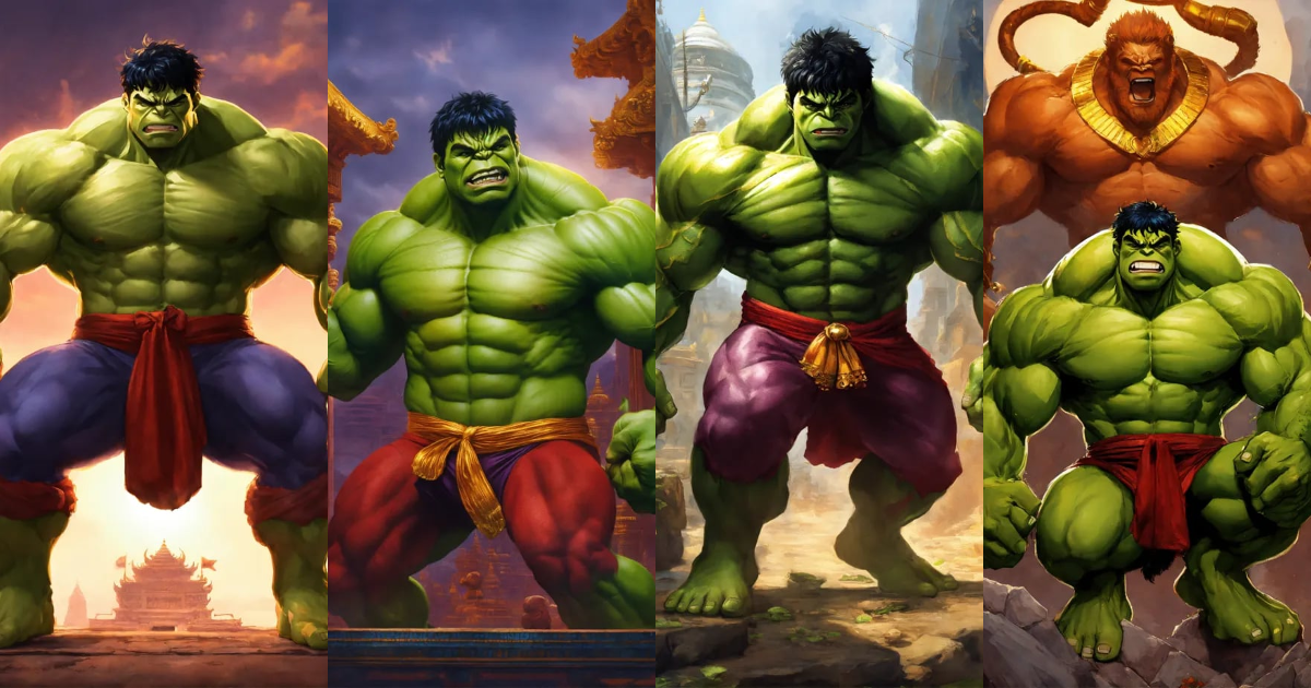 Lexica - Hulk unable to lift Hanuman tail