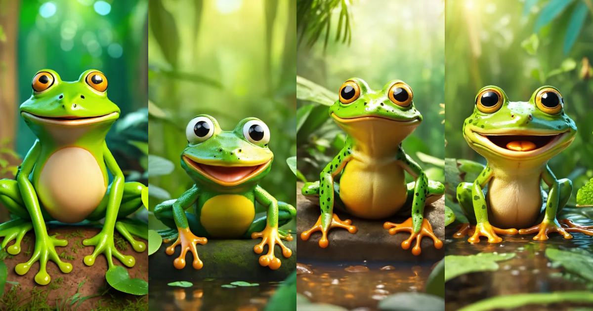 Lexica - Funny smile frog in jungle 3D illustration stile