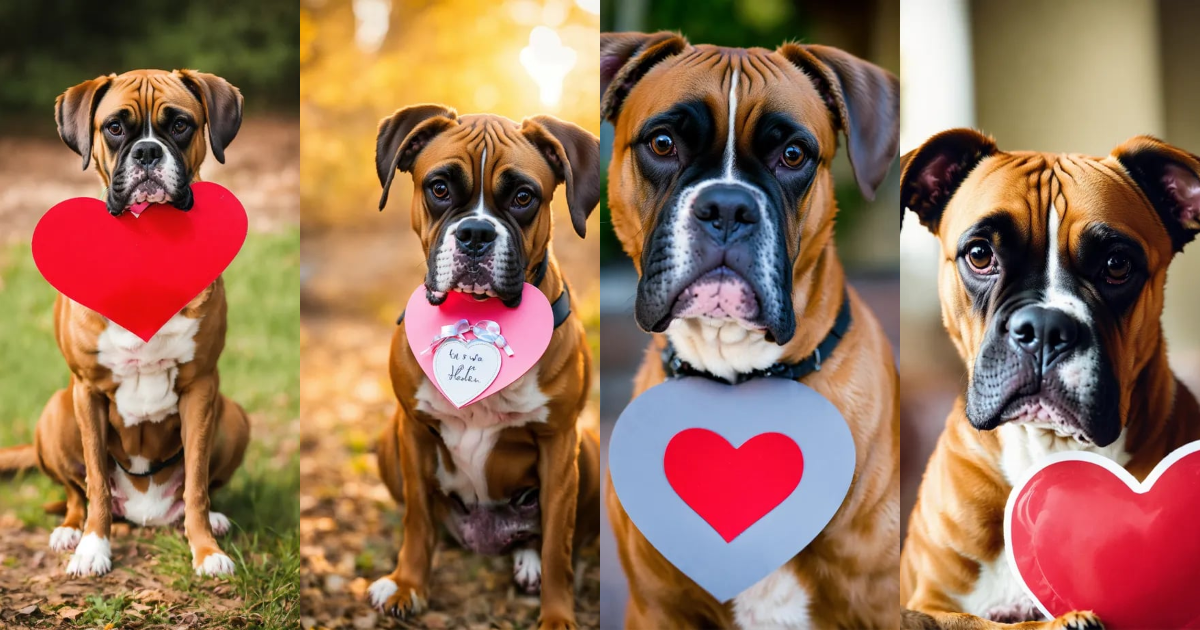 Lexica - Boxer (dog) holding a picture with a heart on it