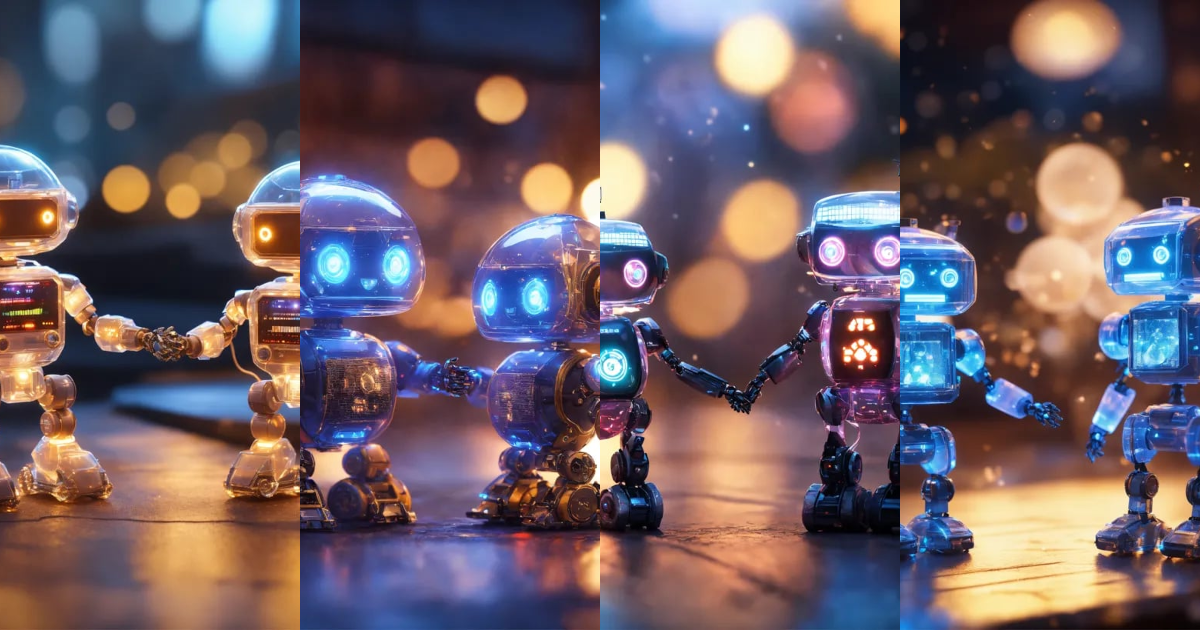 Lexica - Two adorable robots, two (tiny cute translucent polycarbonate ...