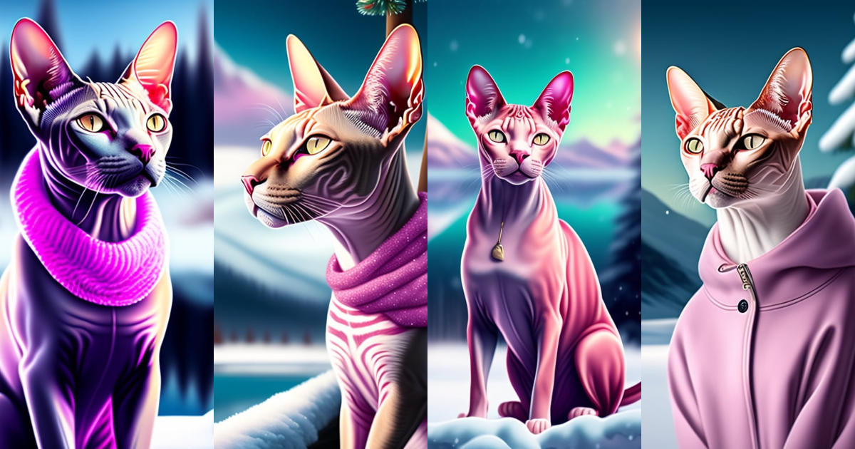 Lexica - Higly detailed Sphynx cat in a snowy outdoor setting. The cat ...