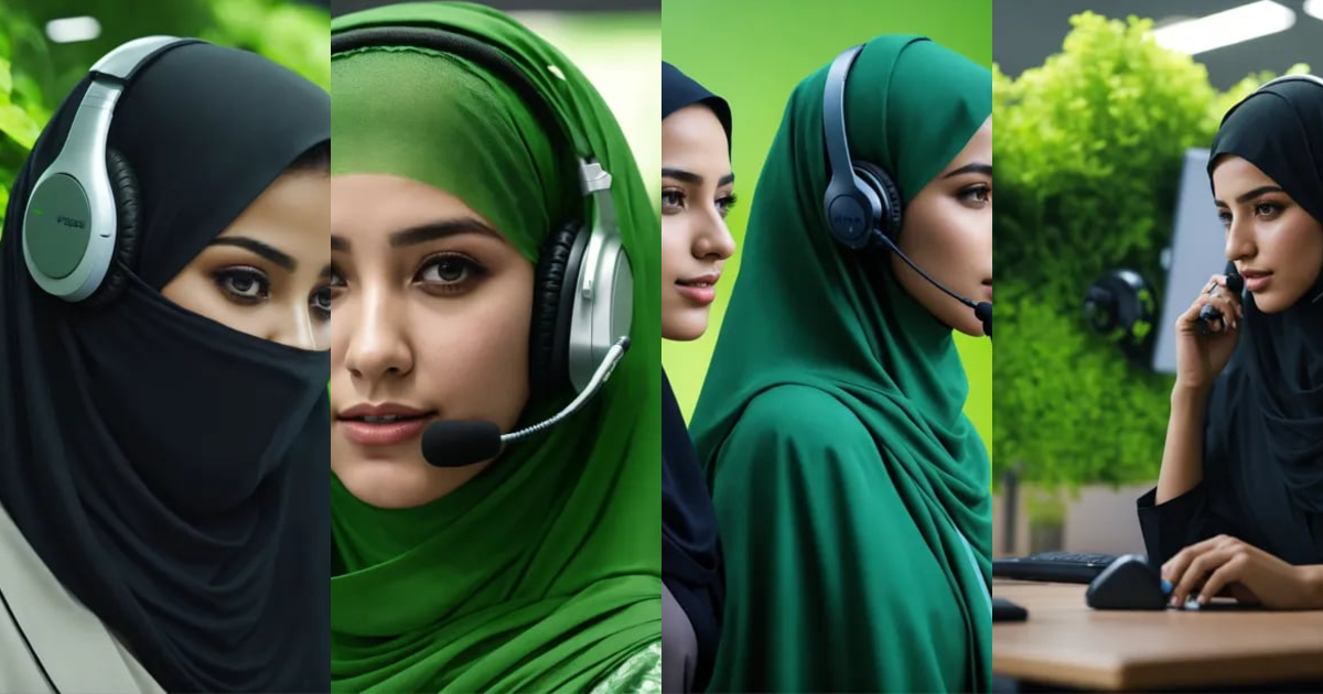 Lexica - Saudi women, in call center, head phone, veiled, green ...