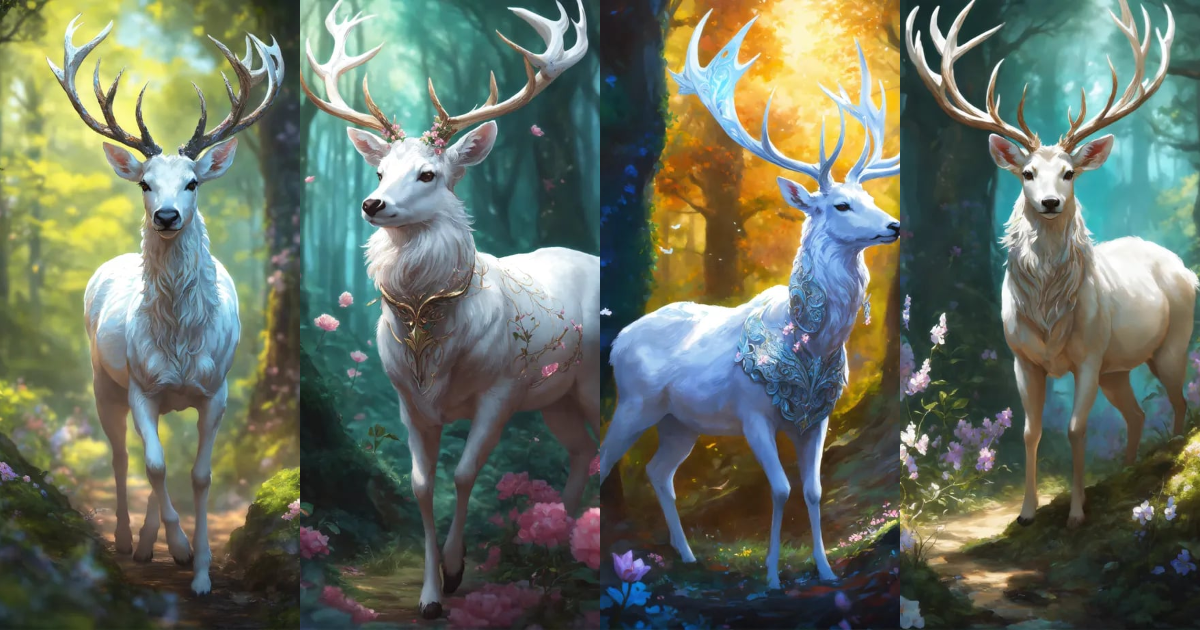 Lexica - Big animal white deer, armor magic, running around forest ...
