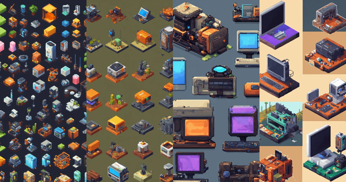 Lexica - Concept art for various tech part scrap icon. Pixel art, low ...