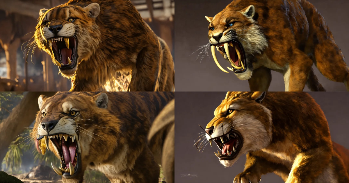 Lexica - Prehistoric sabertooth long fangs, photorealistic