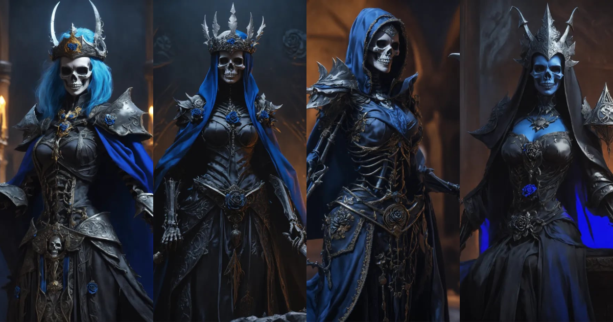 Lexica - Skeletal female lich queen with charcoal silk garbs covering ...