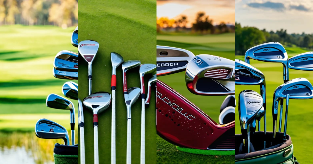 Lexica - A photo of a set of golf clubs. The clubs are new, shiny, and ...