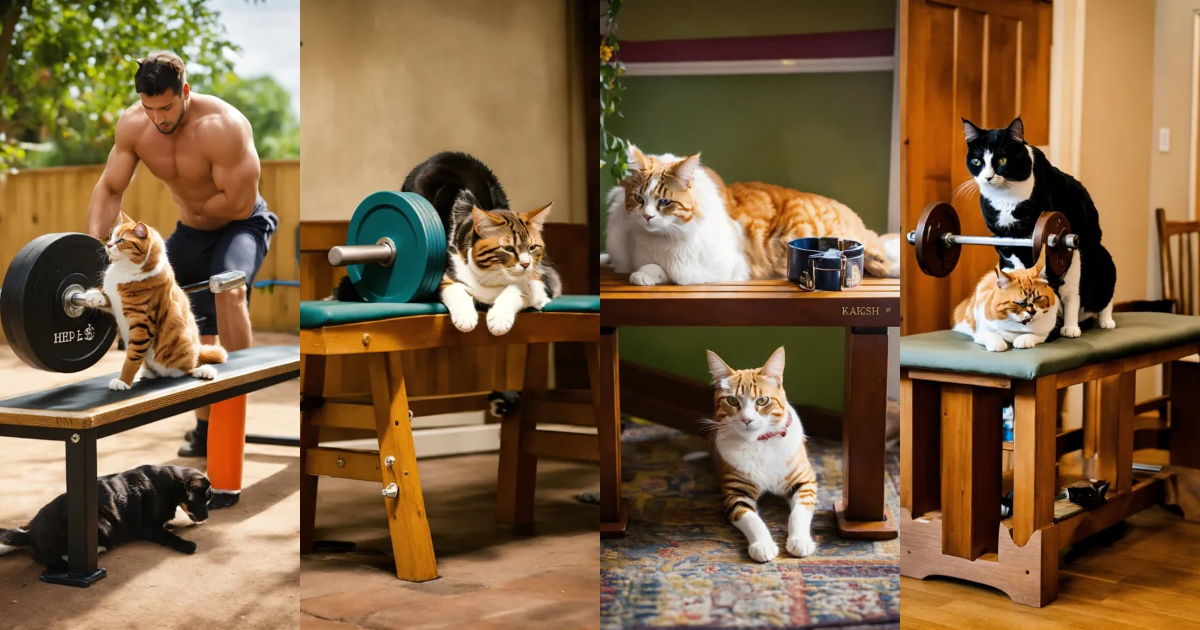 Lexica - Dog bench pressing a cat