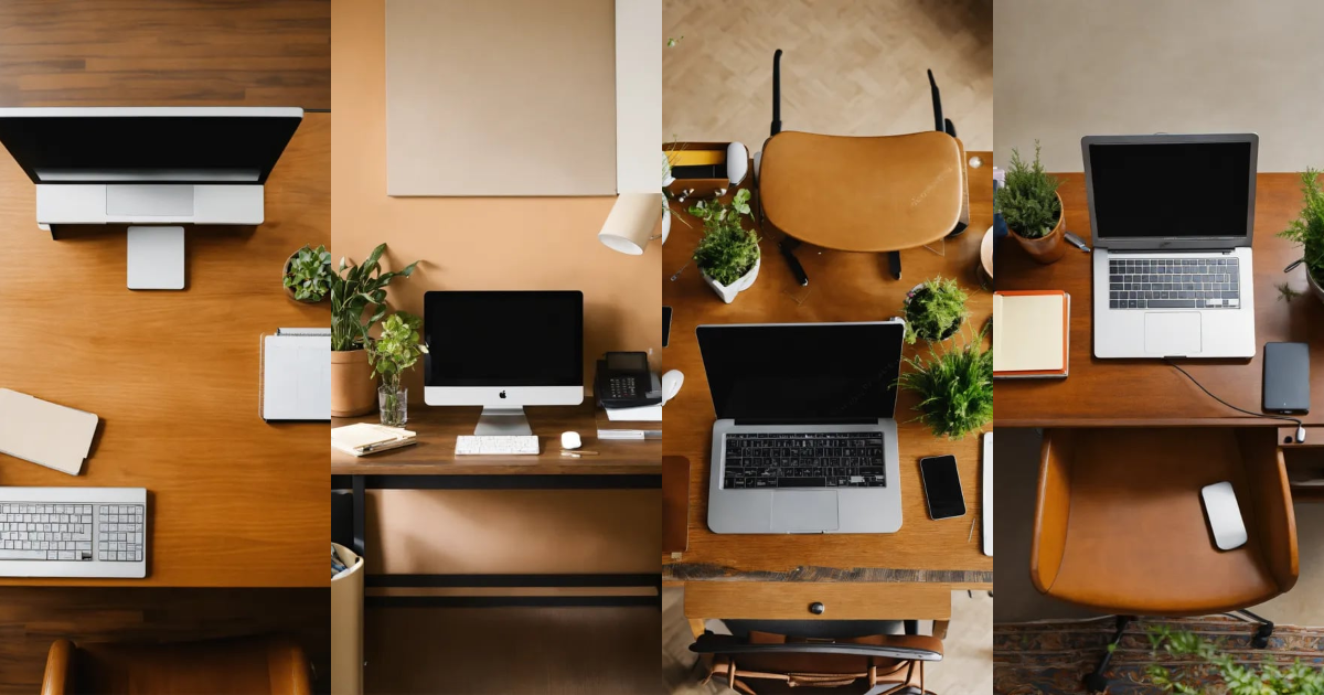 Lexica - Half-empty office desk, overhead view, real photo