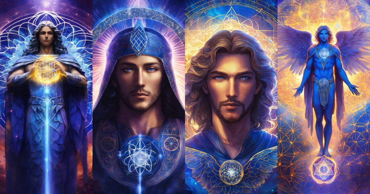 Lexica - Archangel Michael with a middle-aged male face, flower of life ...